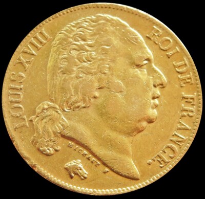 1818 A GOLD FRANCE 20 FRANCS KING LOUIS XVIII COIN PARIS MINT CONDITION ...