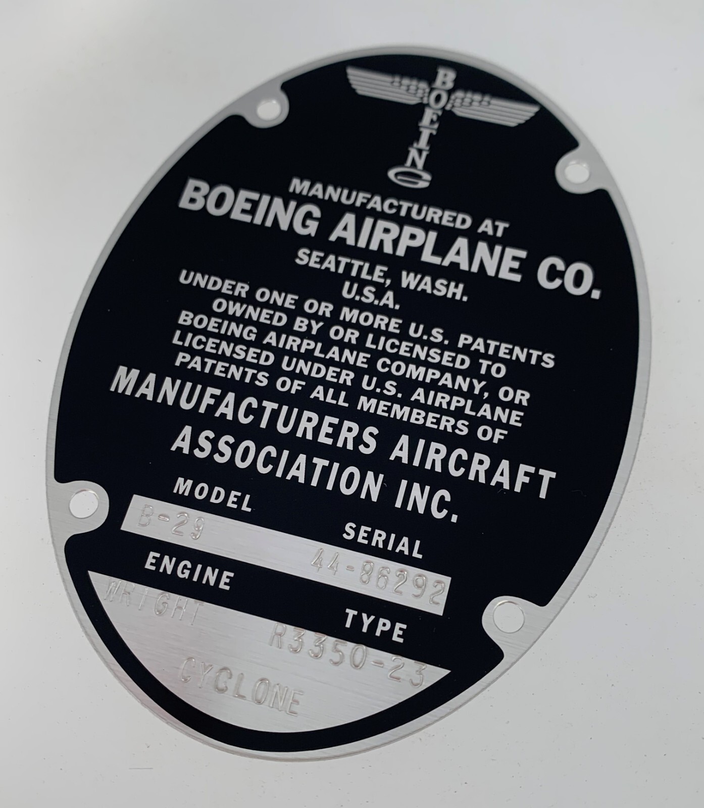 WWII USAF B-29 Superfortress Bomber Bulkhead metal Data Plate - Boeing ...