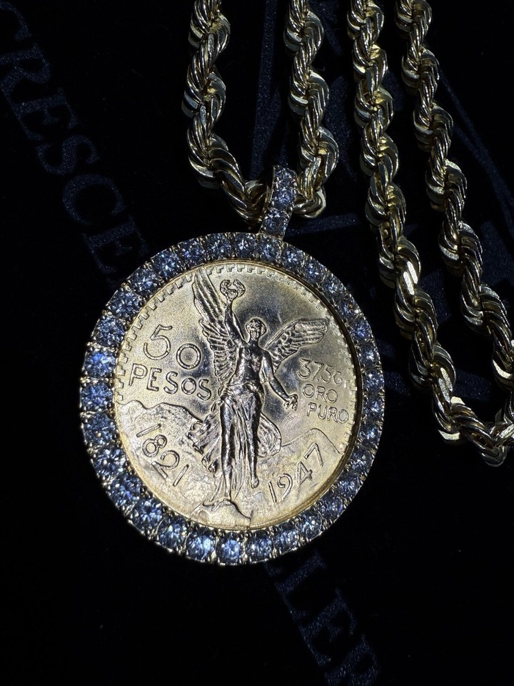 14k Centenario Coin Pendant & 30inch 14k Gold Necklace Set VS Pointers ...
