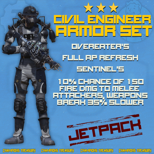 FALLOUT 76 PC CIVIL ENGINEER ARMOR SET OVEREATER'S AP REFRESH SENTINEL ...