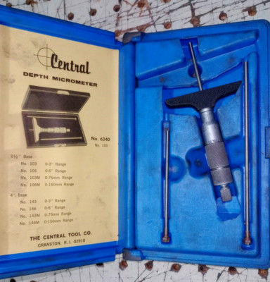 CENTRAL TOOLS 6240 NO 103 2-1/2" BASE 0-3" RANGE DEPTH MICROMETER w ...