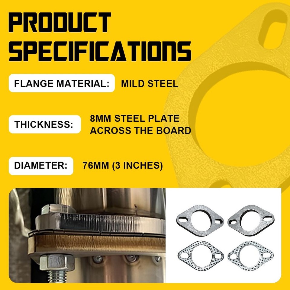76mm 3" Inch Exhaust Flange Plates With Gaskets +Nuts + Bolts Bhc 8mm ...