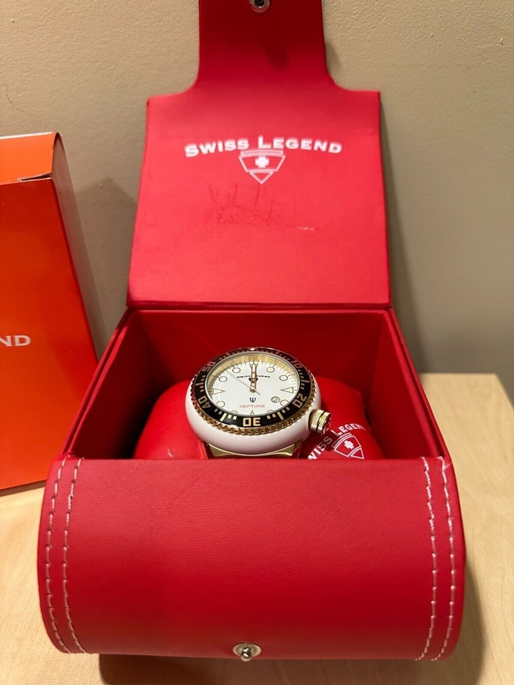 Swiss Legend Neptune Quartz Watch White Ceramic Bezel Gold Tone Water ...