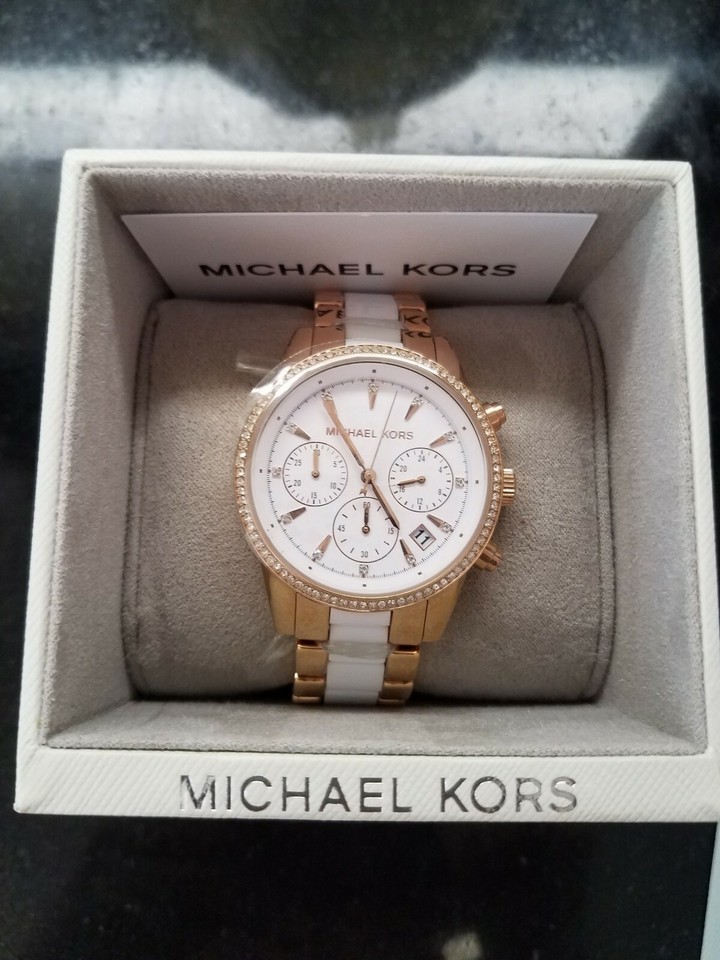 Michael Kors MK6324 Ritz Crystal Rose-tone Stainless Steel Chrono ...