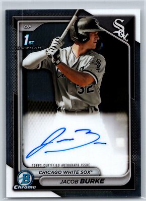 2024 Bowman #CPA-JB Jacob Burke Chrome Prospect Autographs Chicago ...