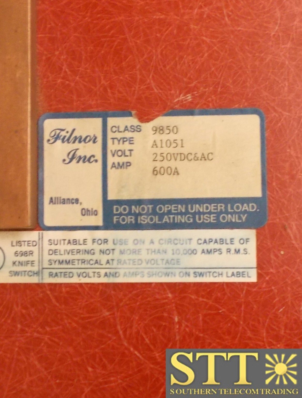 SN1718AP FILNOR KNIFE SWITCH 250V AC/DC 600AMP ONE POLE SINGLE THROW ...