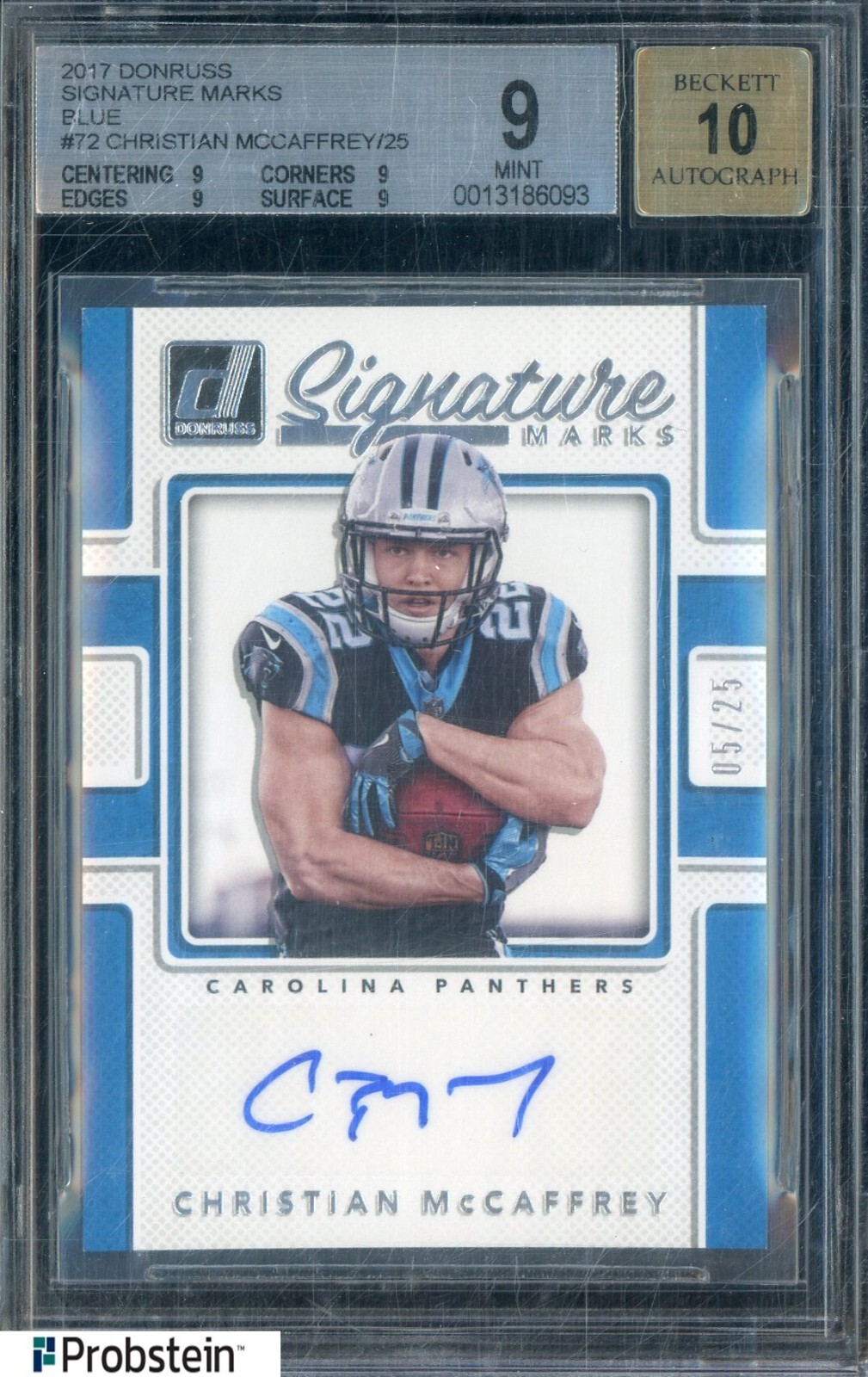 2017 Donruss Signature Marks Blue Christian McCaffrey RC /25 BGS 9 w ...