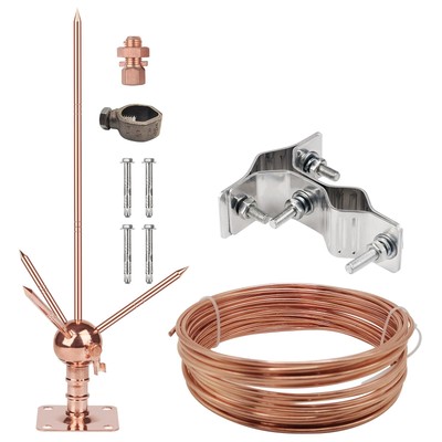 Lightning Rod,Copper Brass Lightning Rod Kit System with 60 feet 6 AWG ...