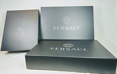 3 Versace HUGE 22”x14" Etc Black GIFT BOX Logo for Bag Sturdy Magnetic ...