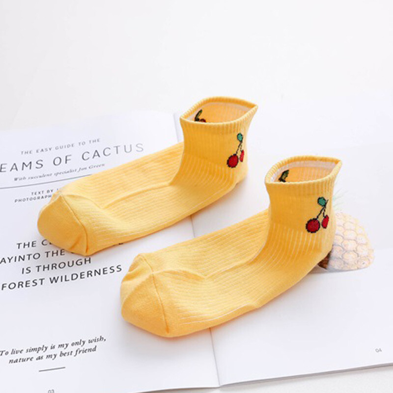 5 Pairs Cute Fruit Short Cotton Socks Women Girls Colorful Low Cut ...