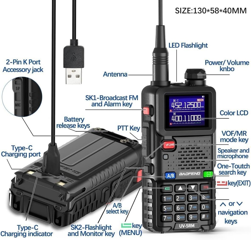 10W Long Range Ham Radio with NOAA Receiver - 2 Pack Rechargeable ...