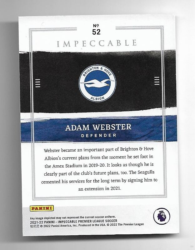 2021-22 Panini Impeccable Premier League Base Card :Adam Webster #12/55 ...