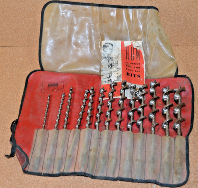 Vintage IRWIN 13 Piece Auger Bit Set w/ Tool Roll Holder - Brace Drill ...