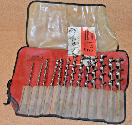 Vintage IRWIN 13 Piece Auger Bit Set w/ Tool Roll Holder - Brace Drill ...