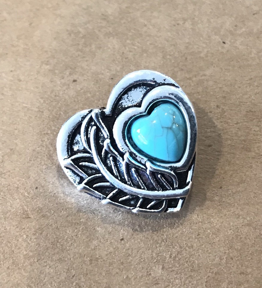 Blue Natural Stone Turquoise HEART Button Charm for Noosa Ginger Snaps ...