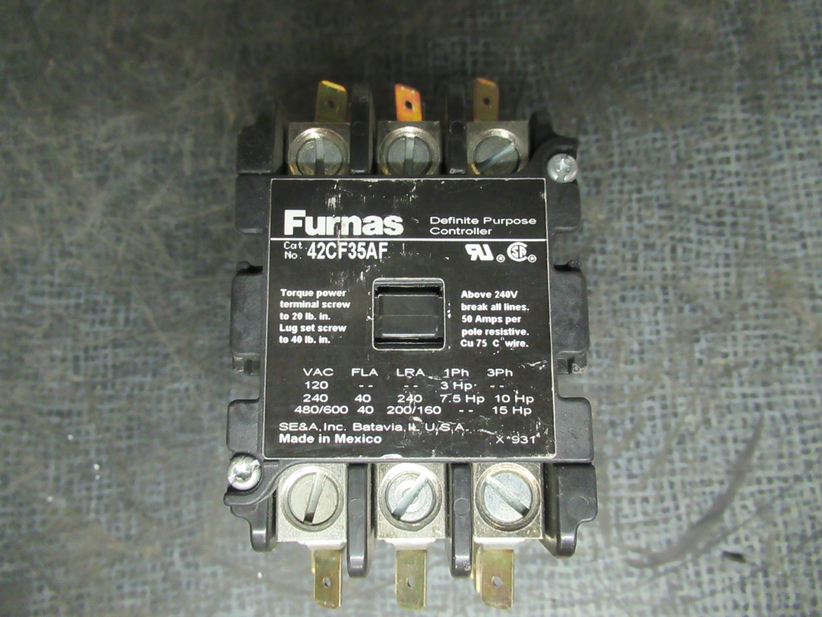 FURNAS DEFINITE PURPOSE CONTACTOR 42CF35AF 40 AMP 600V 15HP **WARRANTY ...