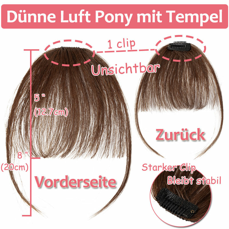 Echthaar Pony Bangs Clip in on Human Hair Franse Extensions Luft Air ...