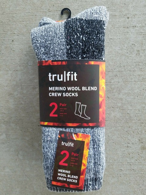 TruFit Merino Wool Blend Crew Socks Gray 2 Pair Warm Wicking Welt Tops ...
