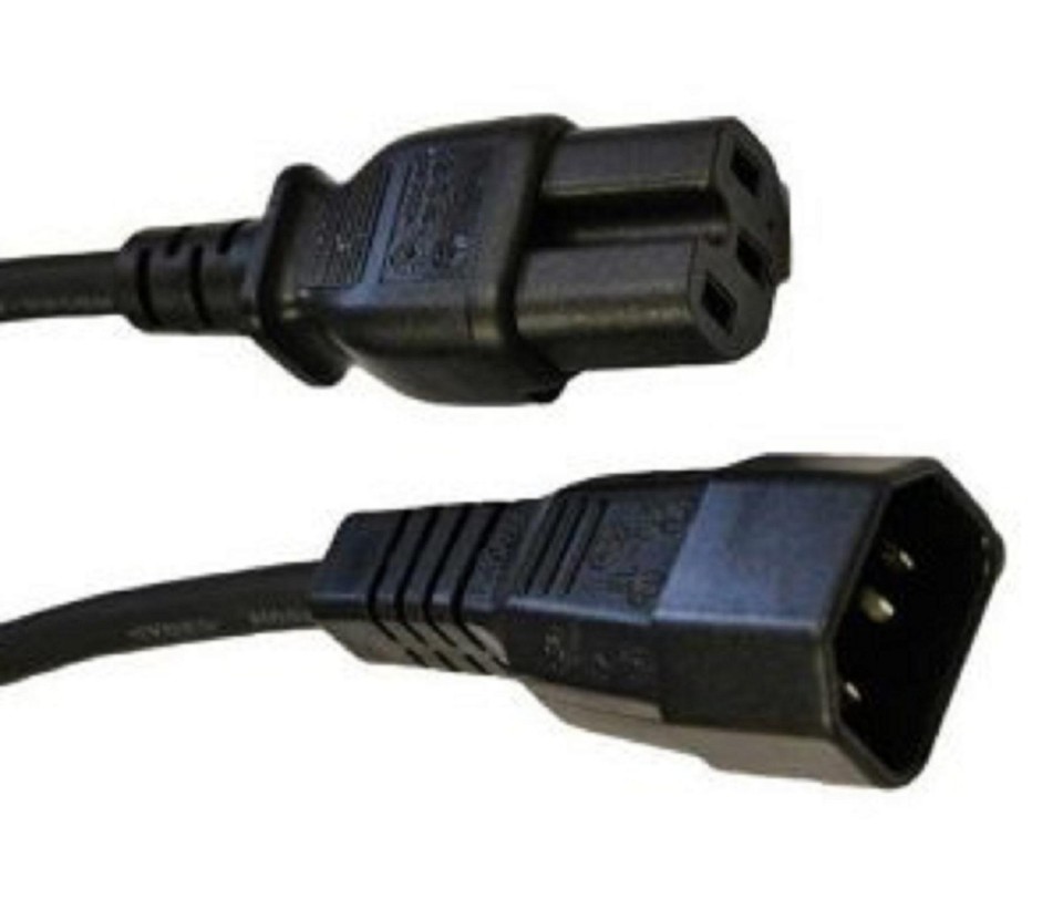 Power Extension Hot Cable IEC C14 Male Plug to IEC C15 Female Socket 1m ...