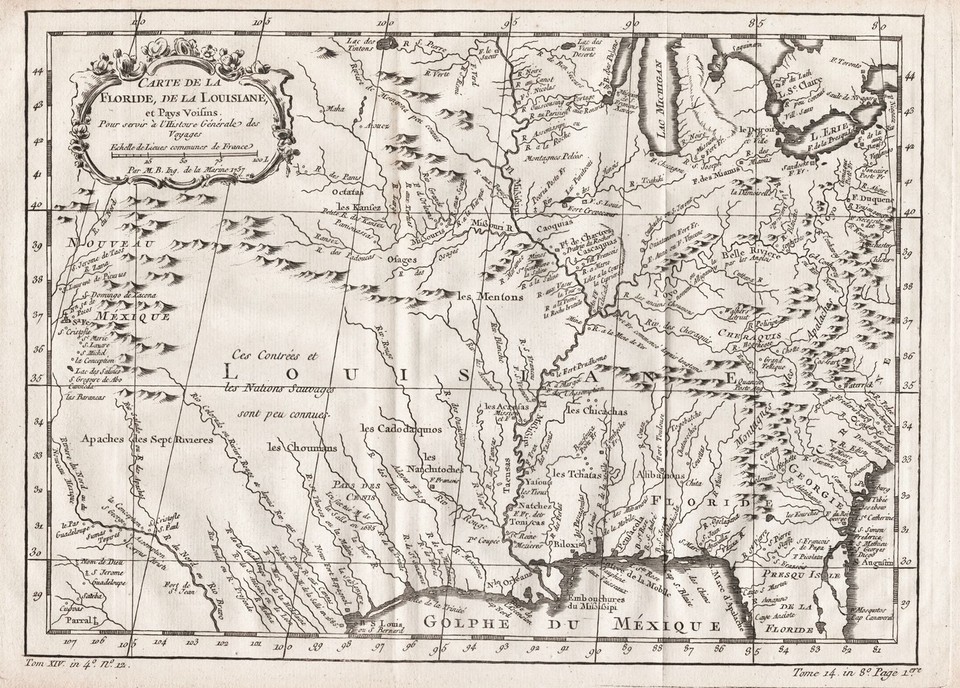 Florida Louisiana Georgia Carolina USA Gulf of Mexico map Karte Bellin ...