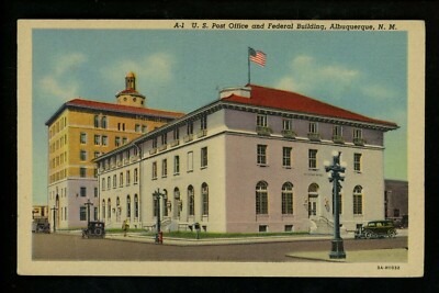 Post Office postcard New Mexico NM Albuquerque Federal Building flag ...