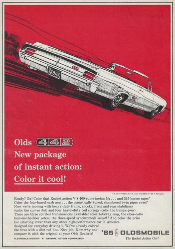1965 Oldsmobile 442 Ad Cutlass Convertible 400 Vintage Magazine ...