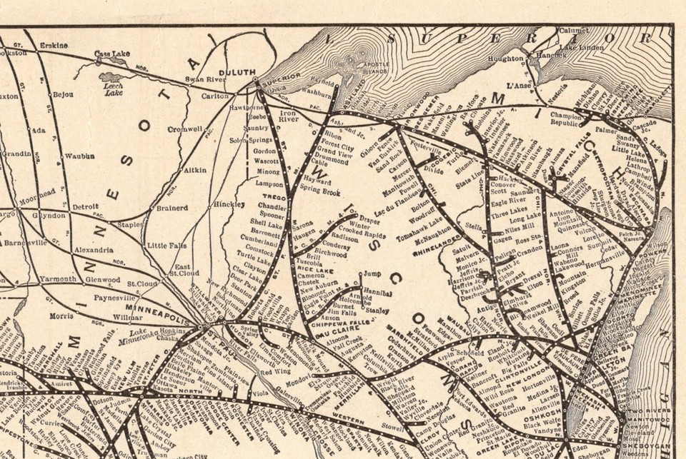 1907 Antique CHICAGO and NORTHWESTERN RAILROAD Map Vintage Railway Map ...