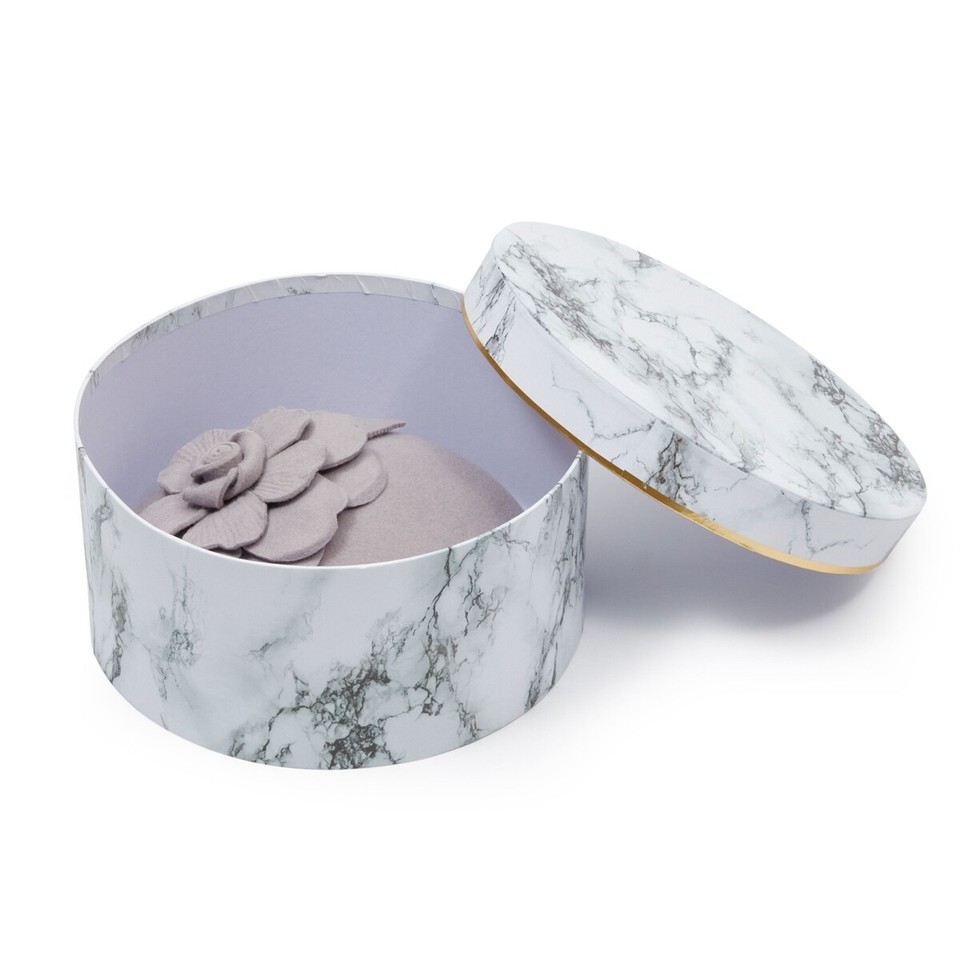 3 Pc Small Round Gift Boxes with Lids, White Marble Cardboard Box Set ...