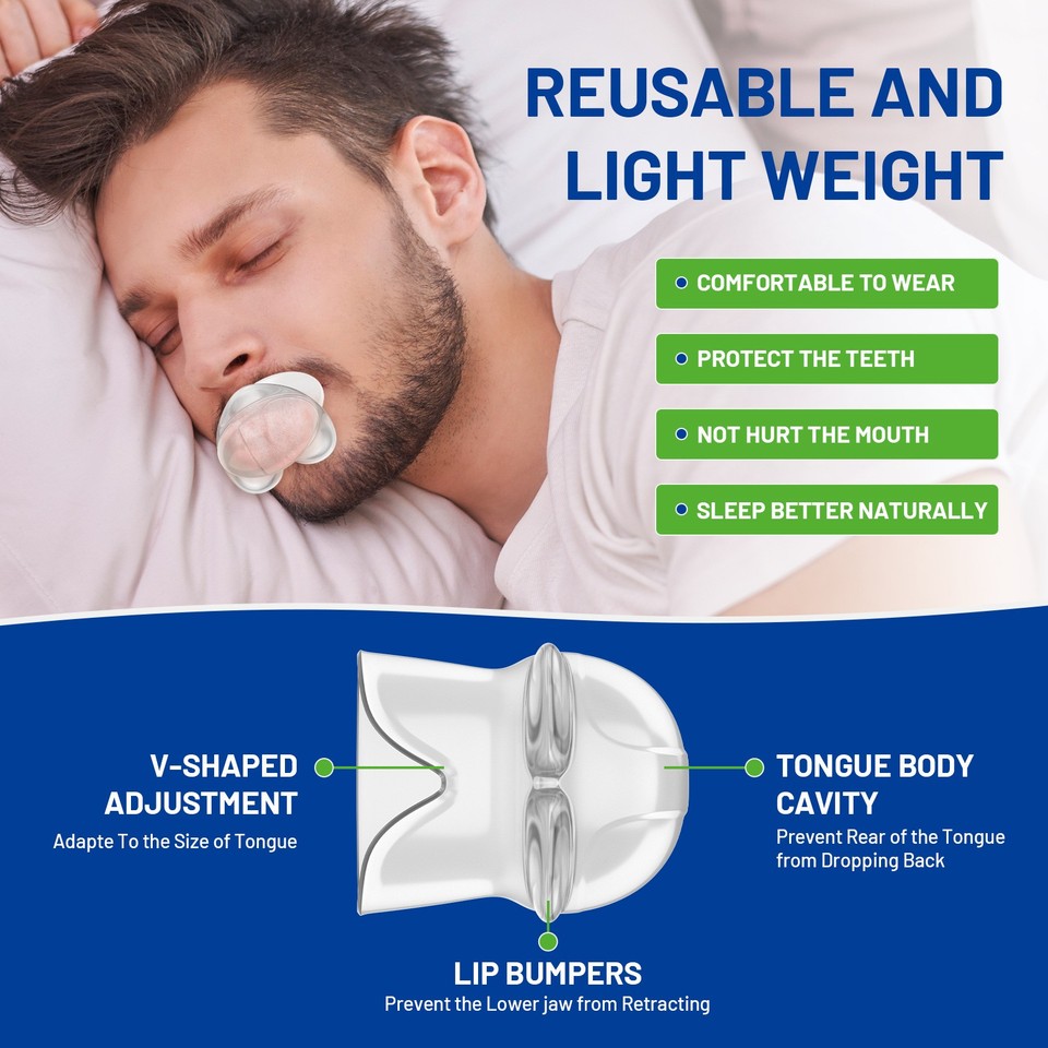 Anti Snoring Tongue Device Silicone Sleep Apnea Aid Stop Noise Sleeve ...