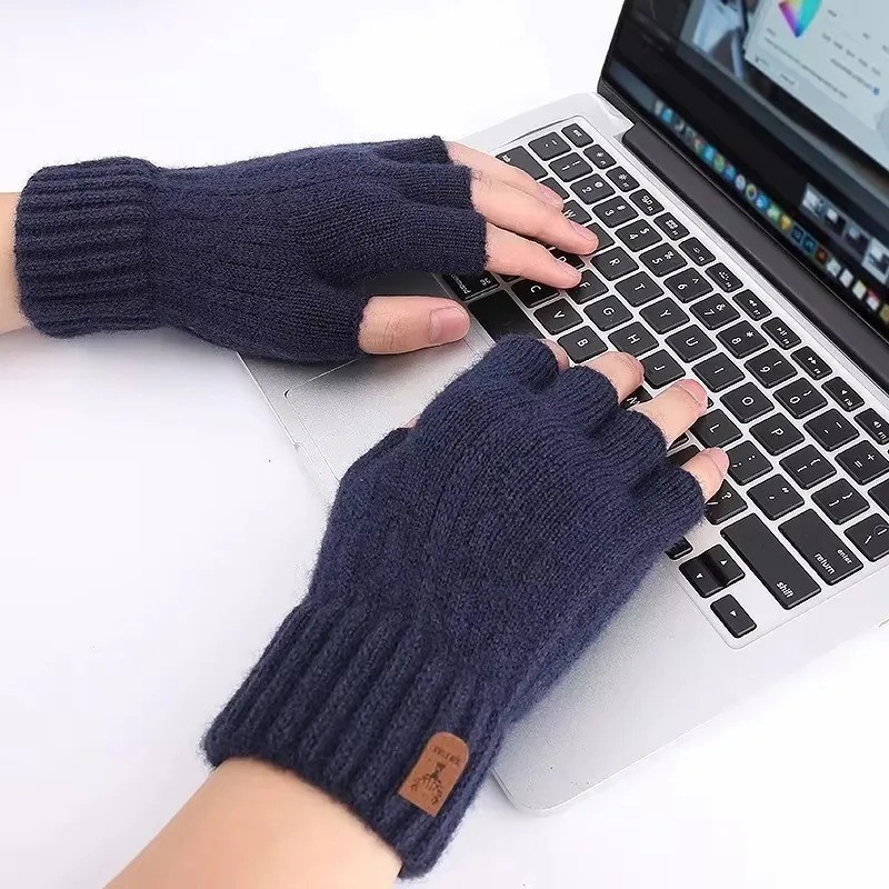 UK Thermal Fingerless Gloves Mens Womens Knitted Warm Winter Half ...