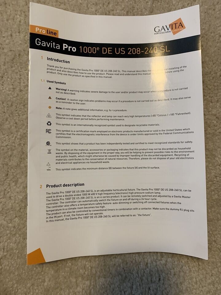 Gavita Pro 1000e User Manual | eBay
