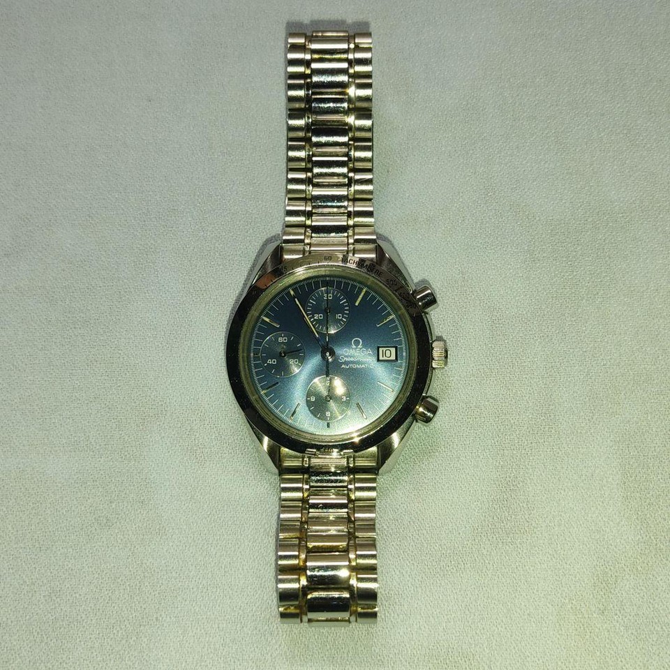 Omega Speedmaster Date Silver Round Blue Automatic Mens Watch Authentic ...