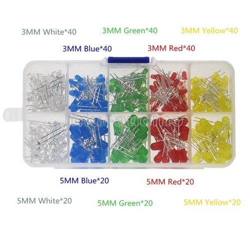 300Stk 3mm 5mm LED Sortiment rot grün gelb blau weiß Leuchtdioden Diode ...