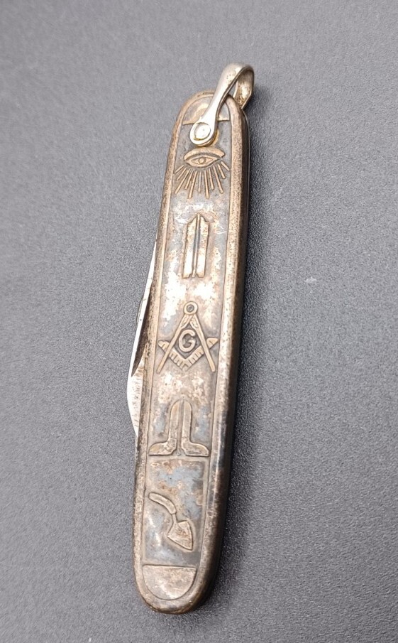 Vintage Colonial Masonic Masons two blade Silver plate pin-knife with ...