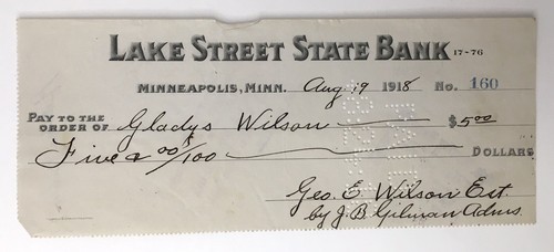 Lake Street State Bank Minneapolis Minnesota Antique Check 1918 #160 8 ...