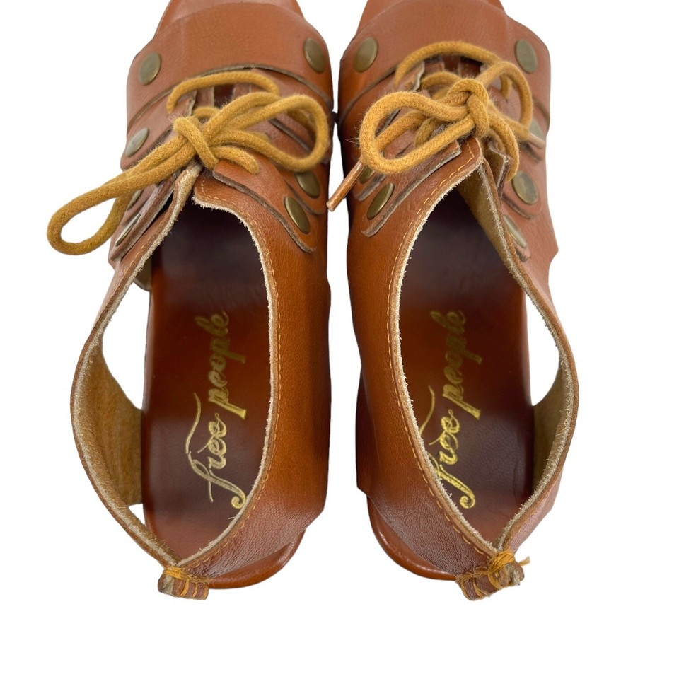 FREE PEOPLE Womens 10 41 Leather Sandals Platform Lace Up Clogs Wood ...