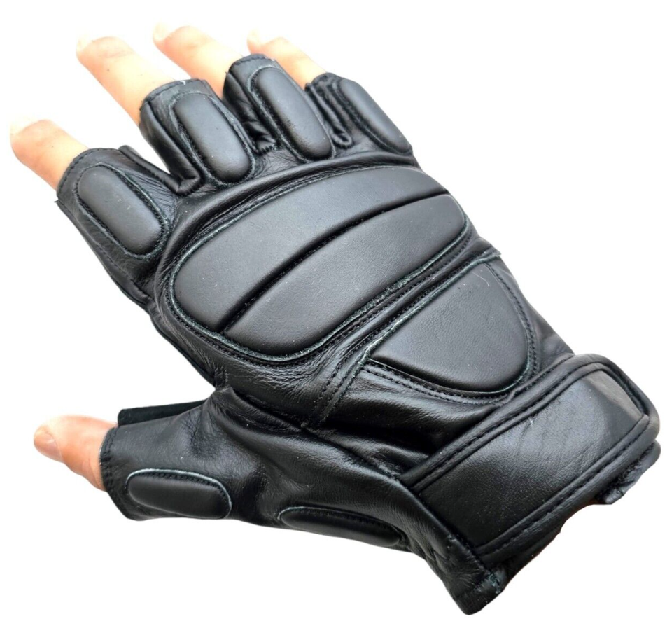 LEATHER FINGERLESS PADDED GLOVES BIKERS TACTICAL SECURITY SPECIAL OPPS ...