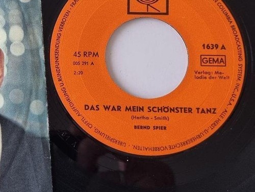 7" Single Bernd Spier - Das war mein schönster Tanz Vinyl Germany | eBay