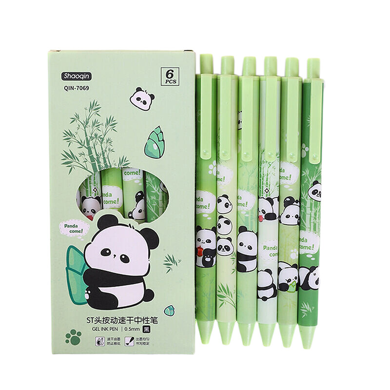 6Pcs Cute Cartoon Panda Gel Pen Funny Pressing Pens Lovely Smoothly ...