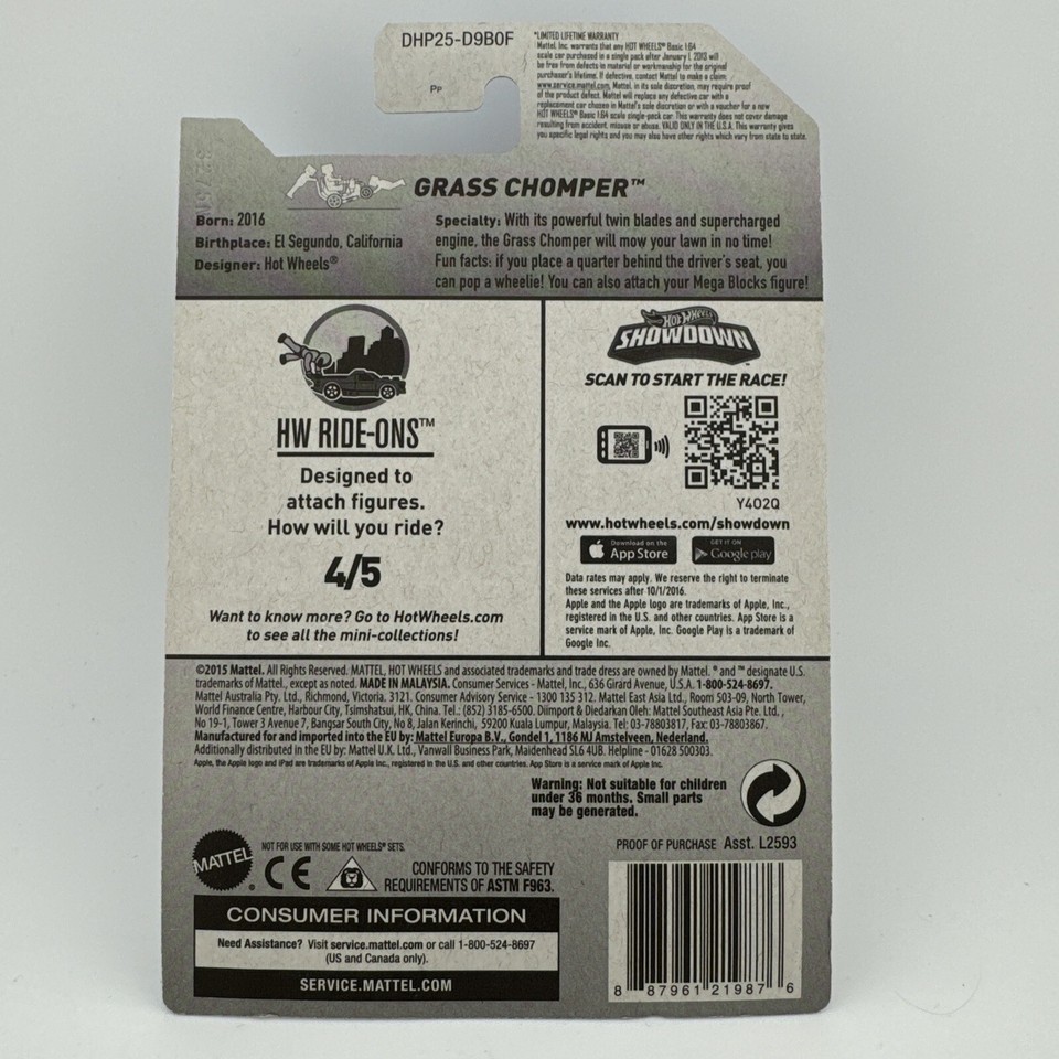 2015 HOT WHEELS NEW FOR 2016 GRASS CHOMPER HW RIDE-ONS 4/5 887961219876 ...