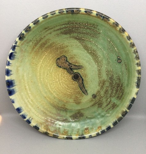 Mike Brown Tree Hill Pottery Studio Art Shallow Bowl Wood Fired Green ...