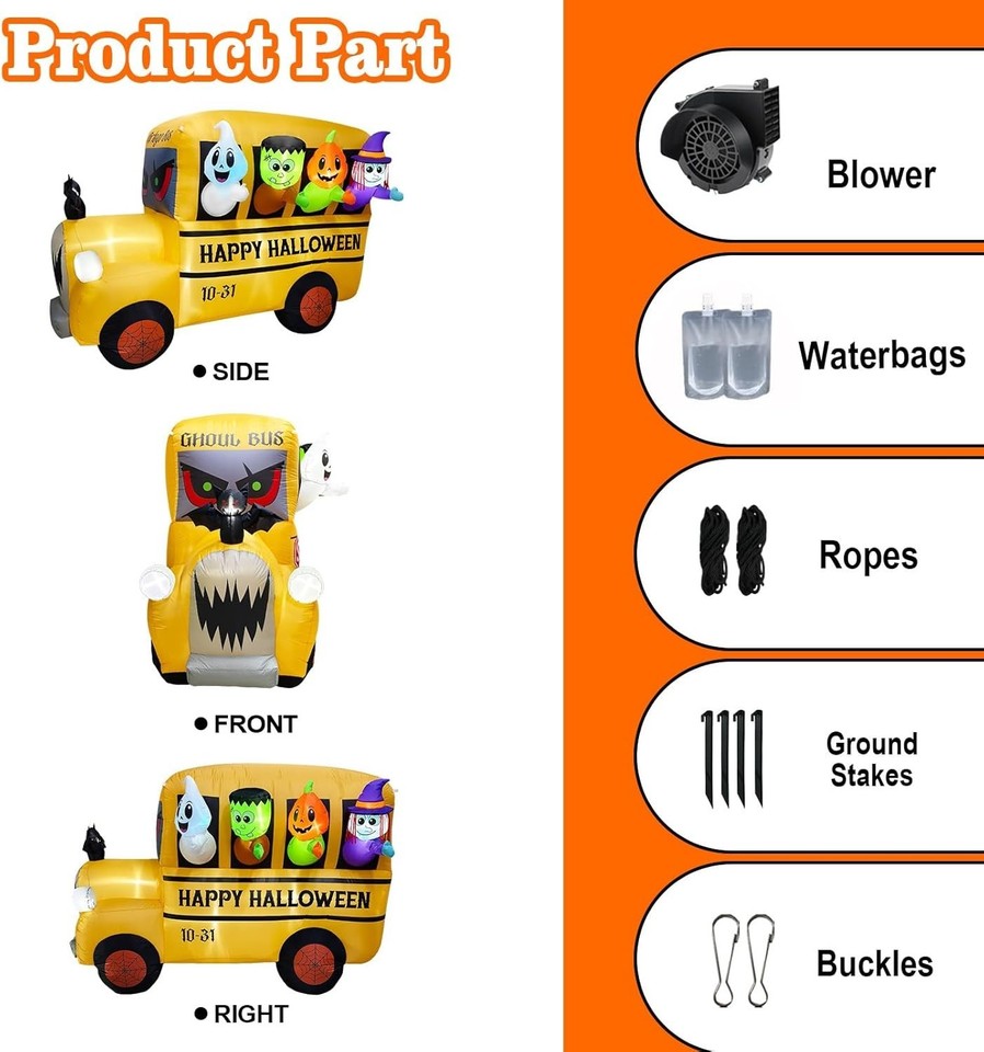 8.1FT Halloween Ghost Frankenstein Pumpkin Monster Witch Bus Inflatable ...