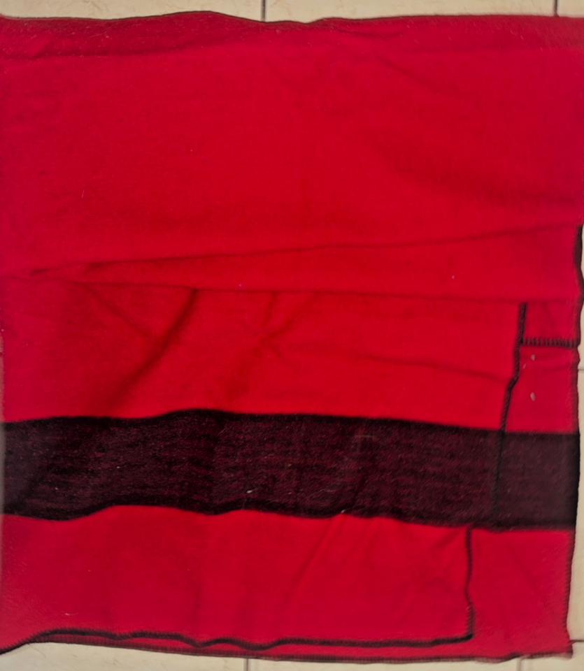 Vintage Hudson Style Wool Blanket Classic Red w Black Stripes NO TAG ...