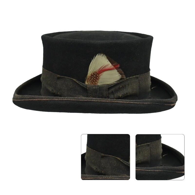 Round Top Hat Vintage Distressed Color Cap Theme Party Costume Hat ...