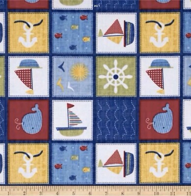 Sail Away Anchors Patchwork Fabric Half Yard 45cm x 110cm Cotton 100% ...