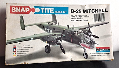1978 Monogram B-25 Mitchell Snap Tite Model Kit Airplane,1/72 Scale NEW ...