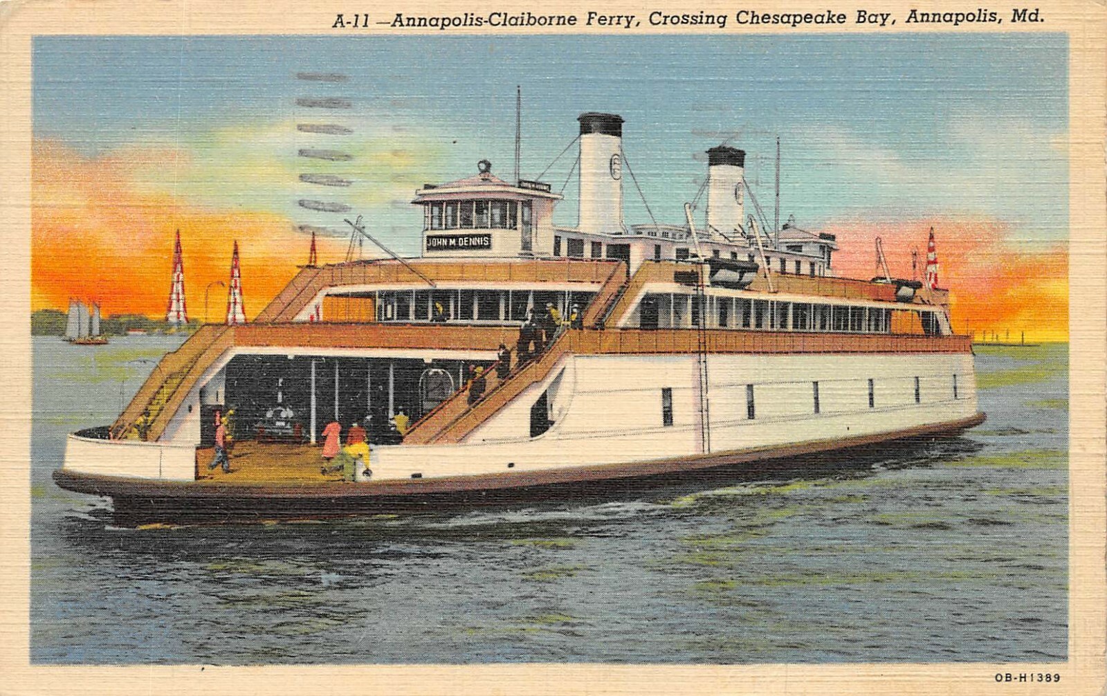 # A1728 ANNAPOLIS, MD. LINEN POSTCARD, AUTO FERRY | eBay