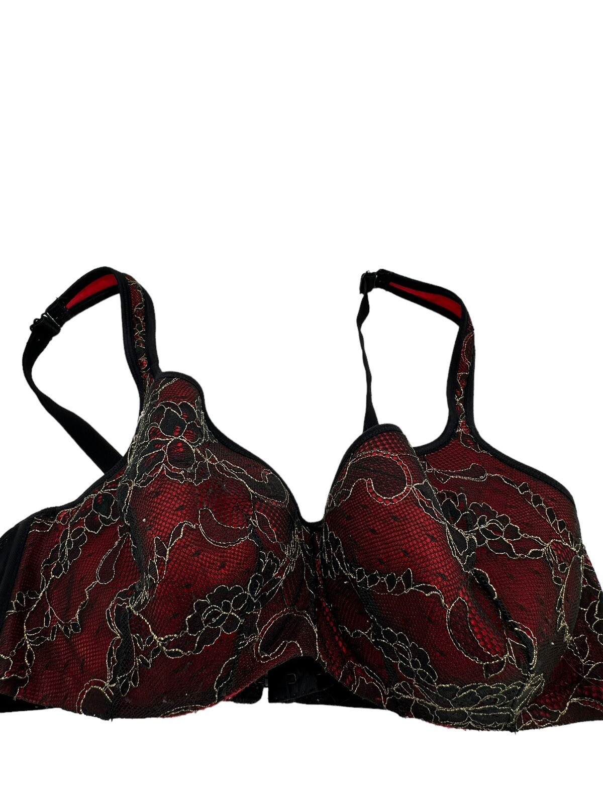 Cacique Underwire Bra Red Black Gold Lace Trim 38D Women's | eBay