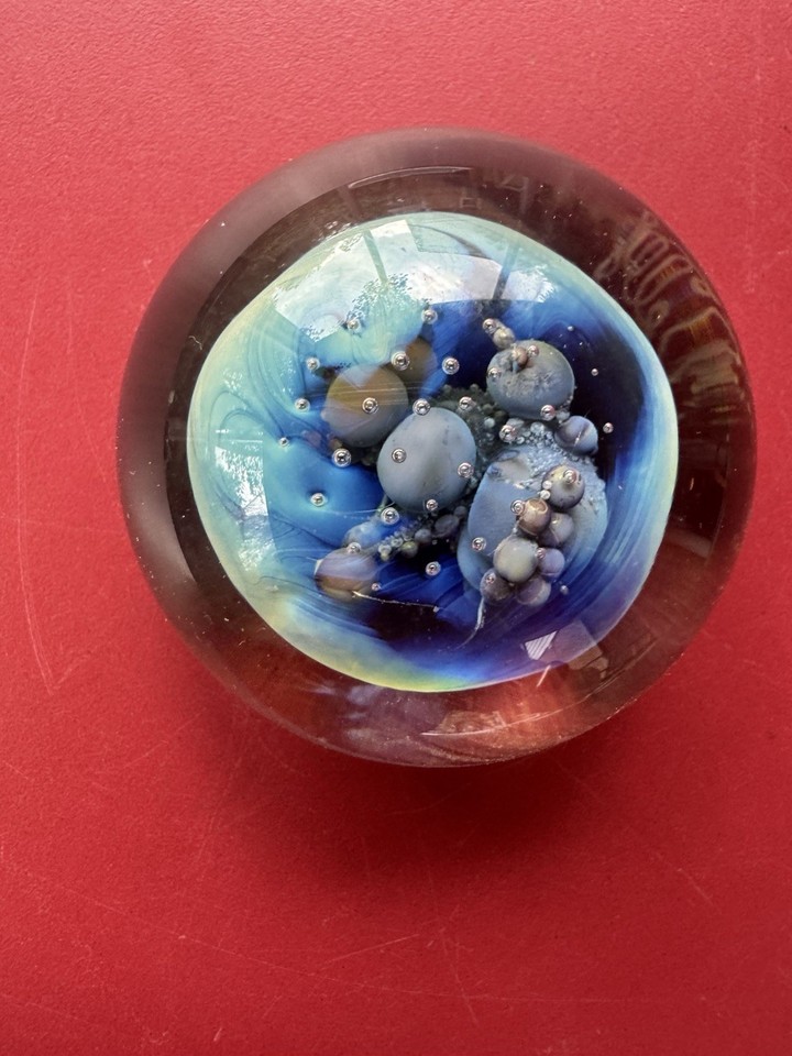 Vintage Seegers Fein Art Glass Small Blue Green Abstract Paperweight ...