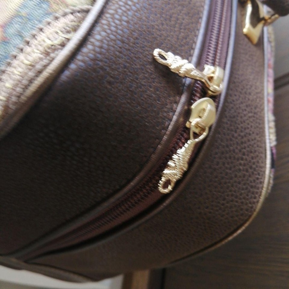 Think Bee Floral Embroidery Handbag Brown Gold Lightweight Boston Bag ...